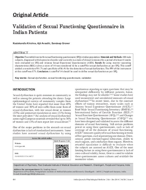pdf validation of sexual functioning questionnaire in indian patients sandeep grover