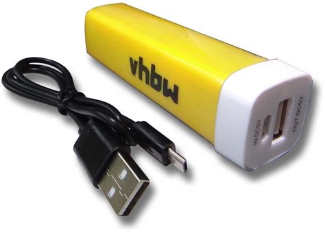 vhbw Powerbank mobiles Ladegerät Ladekabel Micro USB Akku 2200mAh gelb