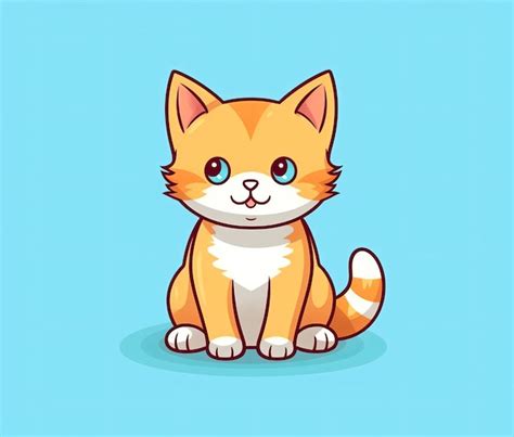 Um Gato De Desenho Animado Olhos Azuis Senta Se Sobre Um Fundo Azul