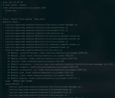 cannot find module wrap ansi · issue 11660 · nestjs nest · github