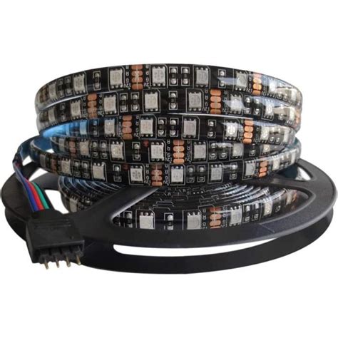Tesfish 12V Bande LED RGB 5M Ruban LED Noir Carte PCB 5050 IP65