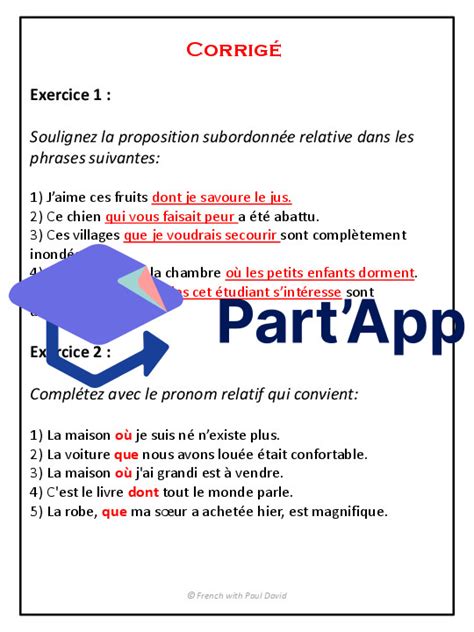 Part App Subordonnée relative Explications et exercices