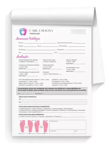 Bloco Ficha De Anamnese Podologia Checklist Completo 100 Fls
