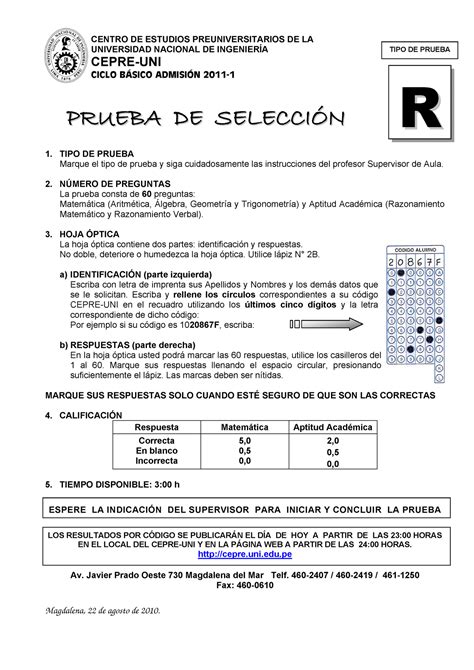 254383065 Cepre Uni Prueba Seleccion Basico 2011 1 Mnjbj Jbouv