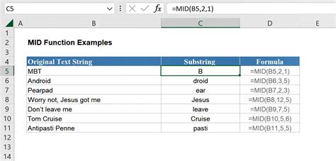 Excel Mid Function Mbt