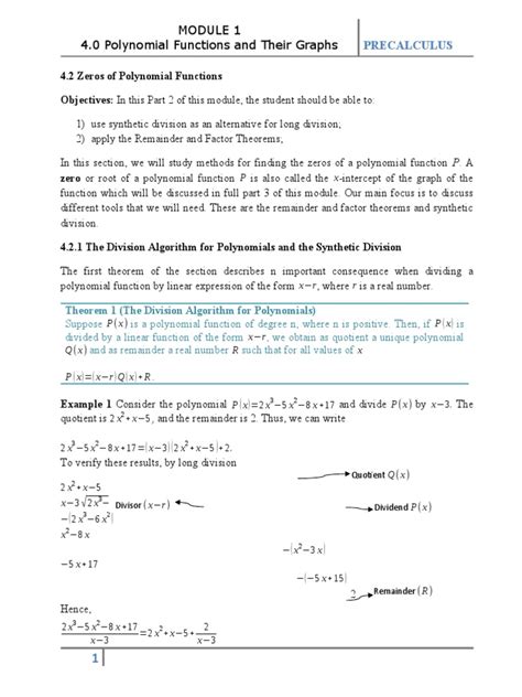 part 2 zeros of polynomial functions pdf factorization polynomial