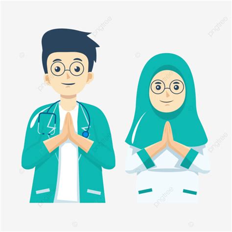 Cartoon Thank You Doctor And Nurse Wearing Hijab Vector Doctor Nurse