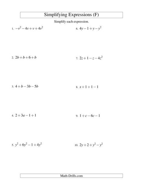 simplifying algebraic expressions with one variable and four terms addition and subtraction f