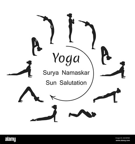 Surya Namaskar Un Sol Saludo Yoga Asanas Secuencia Establecer Vector