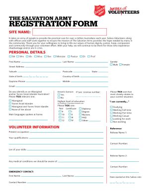 Fillable Online The Salvation Army Registration Form Fax Email Print
