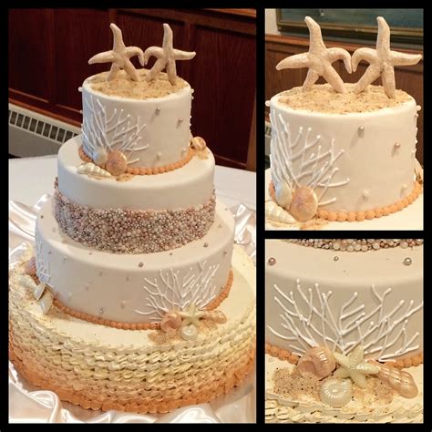 Beach Themed Wedding Cake With Handmade Starfish Cake Topper White