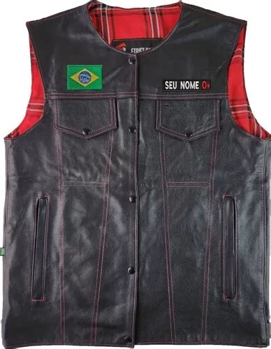 Colete Couro Bovino Motoqueiro Moto C Bandeira E Nome Col