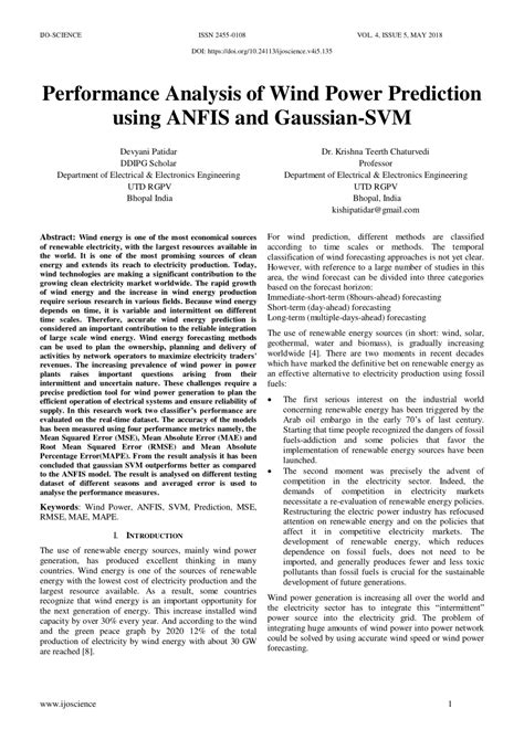pdf performance analysis of wind power prediction using anfis and gaussian svm