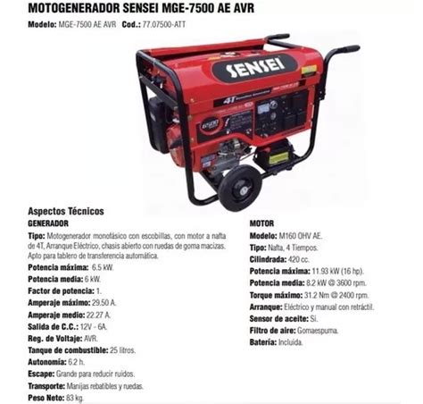 Generador Grupo Electrogeno Sensei Mge 7500 Ae Avr En Venta En Escobar