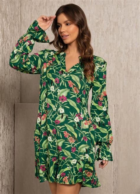 Vestido Floral Verde Soltinho Bolsos Quintess