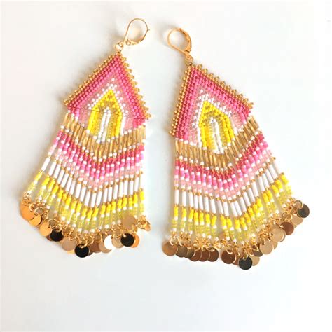 Boucles D Oreilles India Avec Des Perles Miyuki Et Des Sequins Lisses