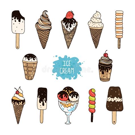 Colección Del Vector De Helado Dibujado Mano Ilustración del Vector