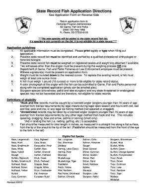 Fillable Online Gfp Sd State Record Fish Application Directions South