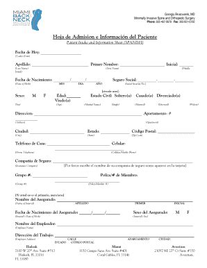 Fillable Online Hoja De Admision E Informaci N Del Paciente Fax Email