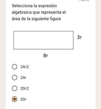 Selecciona la expresión algebraica que representa el área de la