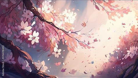Japanese Cherry Blossom Tree Wallpaper Background Created With