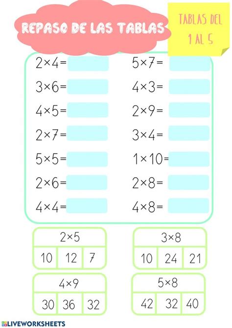 Fichas Para Repasar Las Tablas De Multiplicar Tablas De