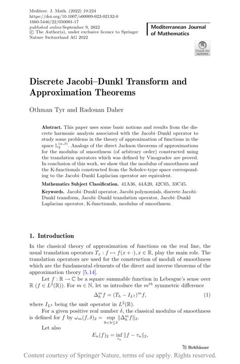 discrete jacobi dunkl transform and approximation theorems request pdf
