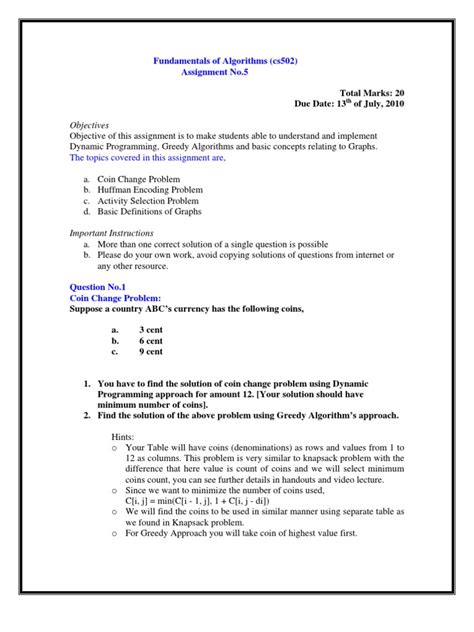 fundamentals of algorithms cs502 assignment no 5 objectives pdf string computer science