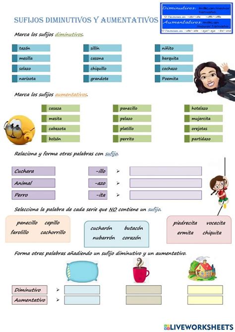 Sufijos Diminutivos Y Aumentativos Worksheet Sufijos Ejercicios De