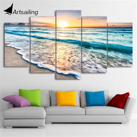 HD Printed 5 Piece Canvas Art Beach Pictures Seascape Sunset Beach