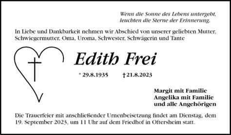 Traueranzeigen Von Edith Frei Trauerportal Ihrer Tageszeitung