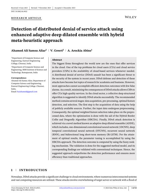 detection of distributed denial of service attack using enhanced adaptive deep dilated ensemble