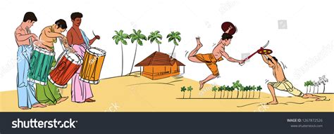 Kalaripayattu Martial Art Form Royalty Free Stock Vector 1267872526