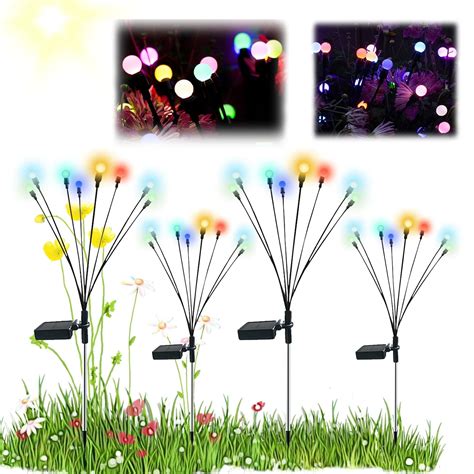 WHATOOK 4pcs Solar Powered Firefly Lights Starburst Swaying Solar