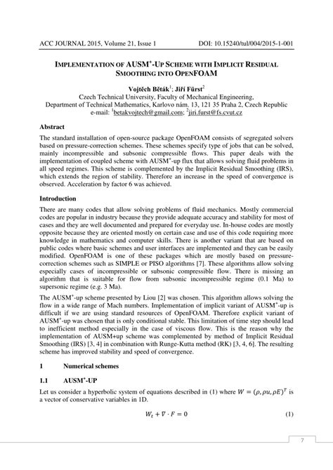 pdf implementation of ausm up scheme with implicit residual smoothing into openfoam