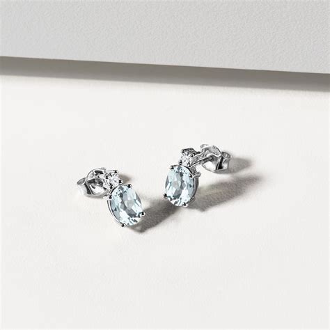 Weißgold Ohrringe mit Aquamarinen und Diamanten KLENOTA