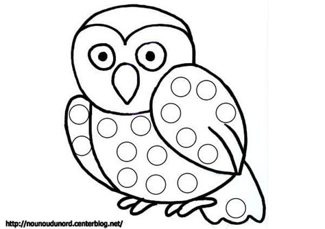 Coloriage à gommettes le hibou dessiné par nounoudunord