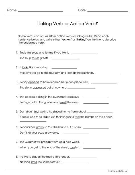 Worksheet Linking Verbs Grade