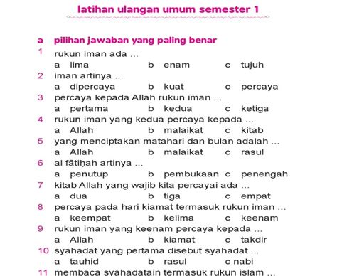 Soal Ujian Agama Kelas 1 Sd