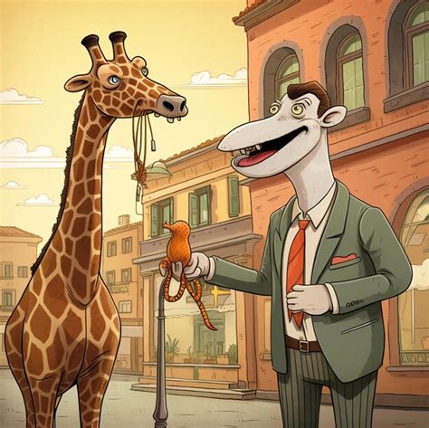 Una Caricatura De Una Jirafa Con Un Hombre En Un Traje Y Corbata Con