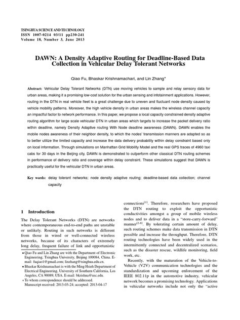 dawn a density adaptive routing for deadline based data collection in vehicular delay tolerant