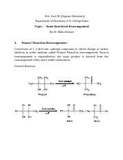 Pinacol Pinacolon Wagner Meerwein Rearrangement BSc III Drnisha Pdf