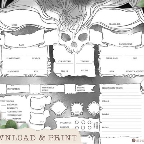 Nature Illustrated Dnd Character Sheet Printable 5e Etsy