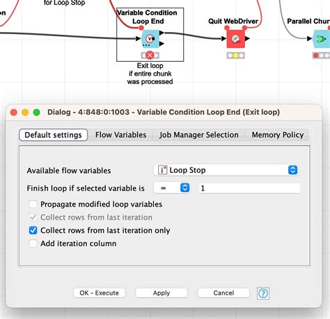 variable loop condition end ignore different table structure and or column types node