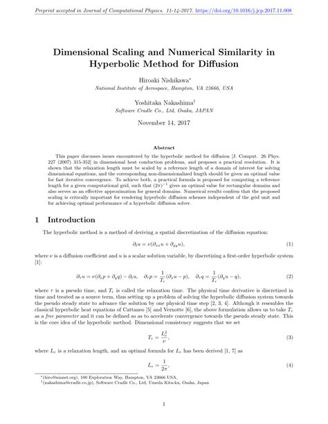 pdf dimensional scaling and numerical similarity in hyperbolic method for diffusion