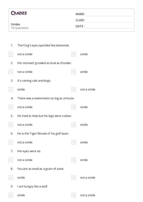 Similes Worksheets For Nd Grade On Quizizz Free Printable