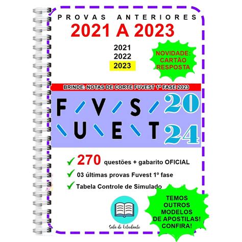 Fuvest 1 Fase 2024 270 questões Provas 2021 a 2023 gabarito oficial