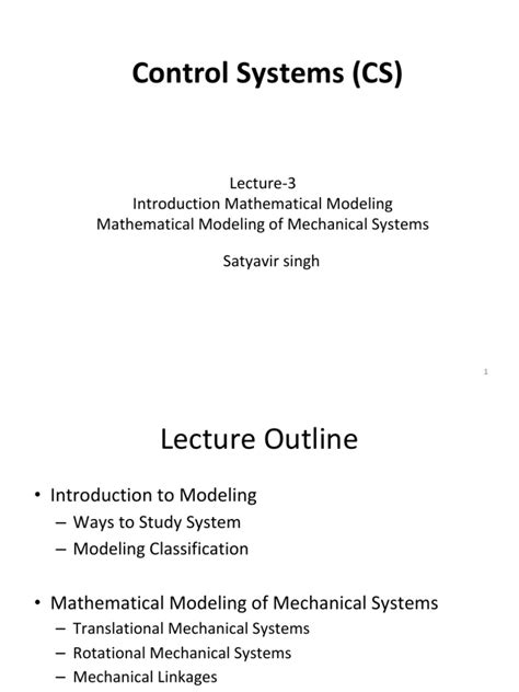 control systems cs lecture 3 introduction mathematical modeling mathematical modeling of