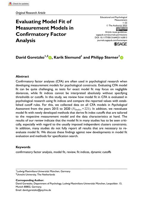 pdf evaluating model fit of measurement models in confirmatory factor analysis
