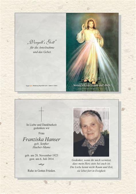 Andenkbild Franziska Hanser Trauer Link